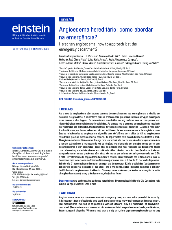 (PDF) Hereditary angioedema: how to approach it at the emergency ...