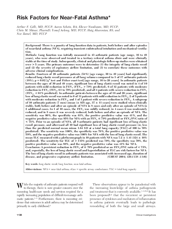 (PDF) Risk Factors for Near-Fatal Asthma