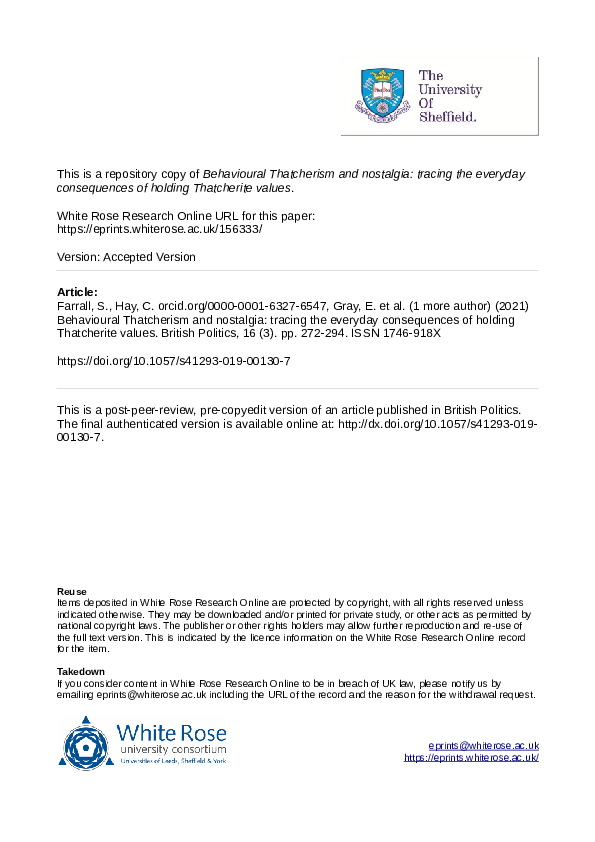 (PDF) Behavioural Thatcherism and Nostalgia: tracing the everyday ...