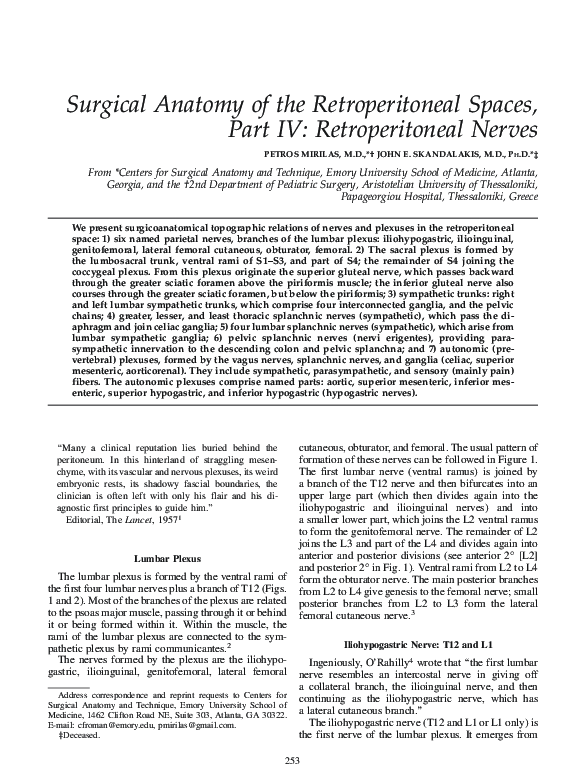 (PDF) Surgical Anatomy of the Retroperitoneal Spaces, Part V: Surgical ...