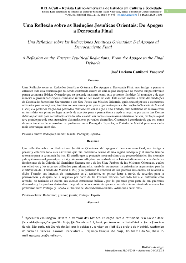 (PDF) Uma Reflexão Sobre as Reduções Jesuíticas Orientais: Do Apogeu a ...