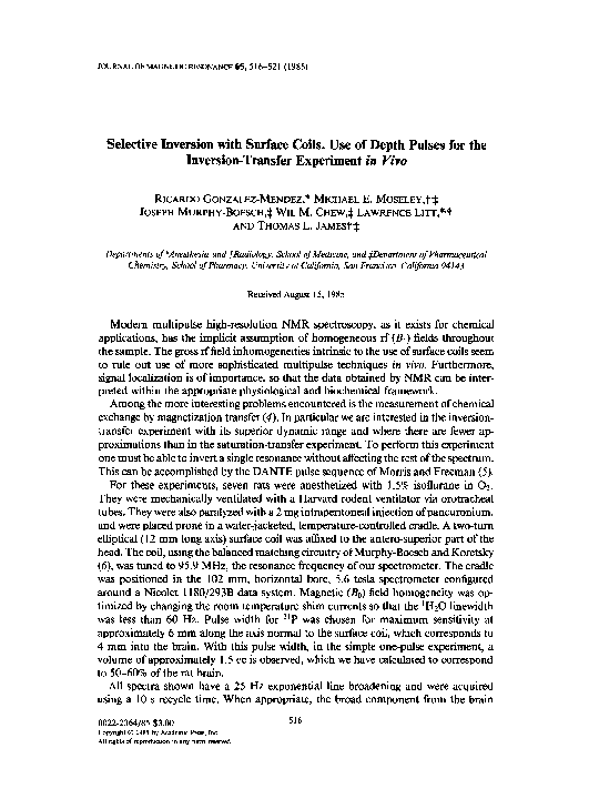 (PDF) Selective inversion with surface coils. Use of depth pulses for ...