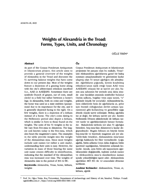(PDF) "Weights of Alexandria in the Troad: Forms, Types, Units, and ...