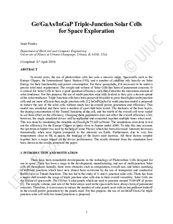 (PDF) Ge / GaAs / InGaP Triple-Junction Solar Cells for Space Exploration