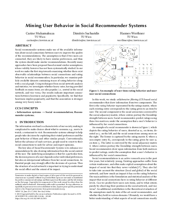 (PDF) Mining User Behavior in Social Recommender Systems | Carine P. Mukamakuza - Academia.edu