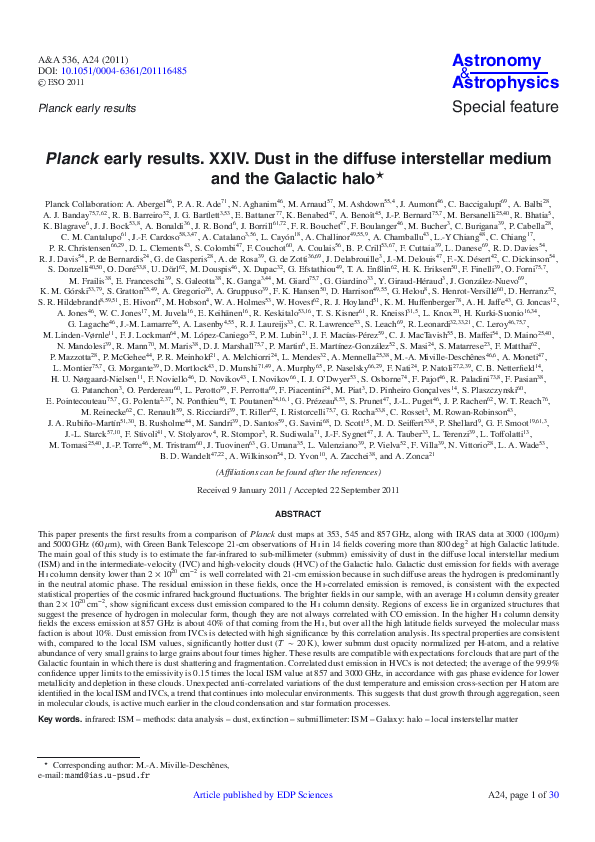 (PDF) Planckearly results. XXIV. Dust in the diffuse interstellar ...