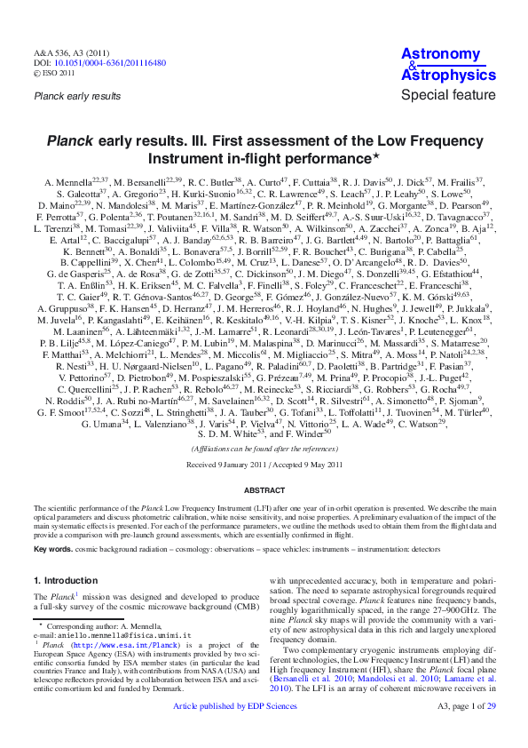 (PDF) Planckearly results. III. First assessment of the Low Frequency ...
