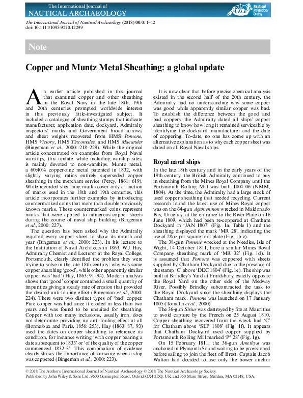 (PDF) Copper and Muntz Metal Sheathing: a global update