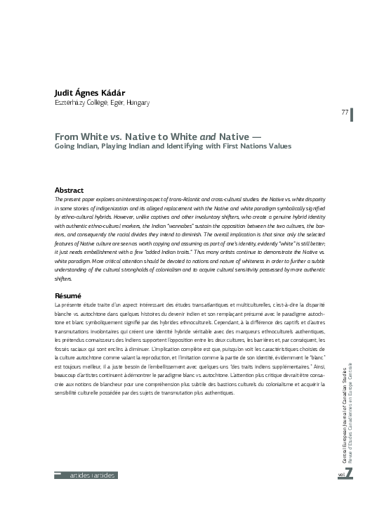 (PDF) From white vs. native to white and native - going Indian, playing ...