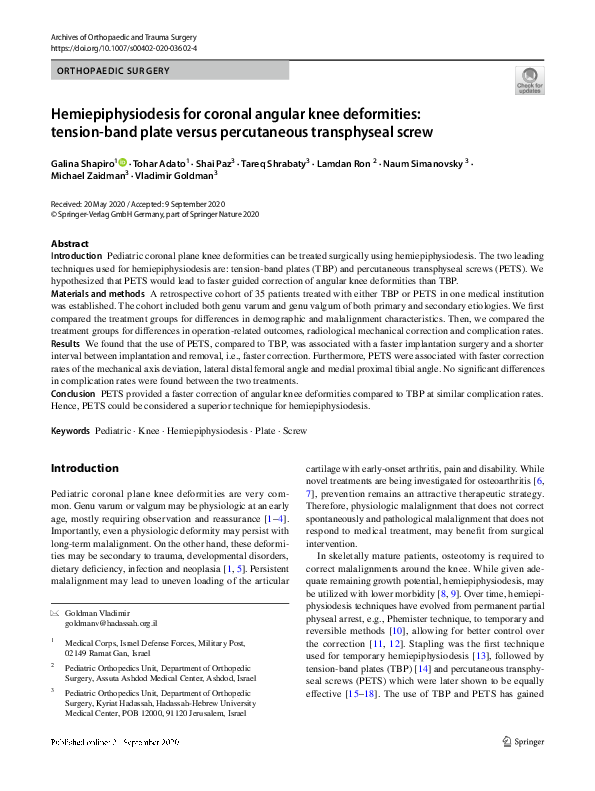 (PDF) Hemiepiphysiodesis for coronal angular knee deformities: tension ...