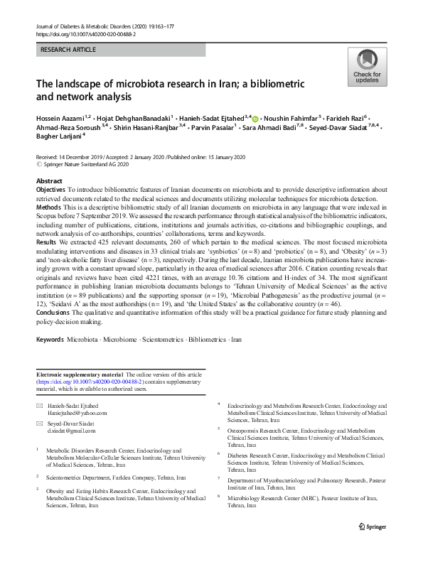 (PDF) The landscape of microbiota research in Iran; a bibliometric and ...