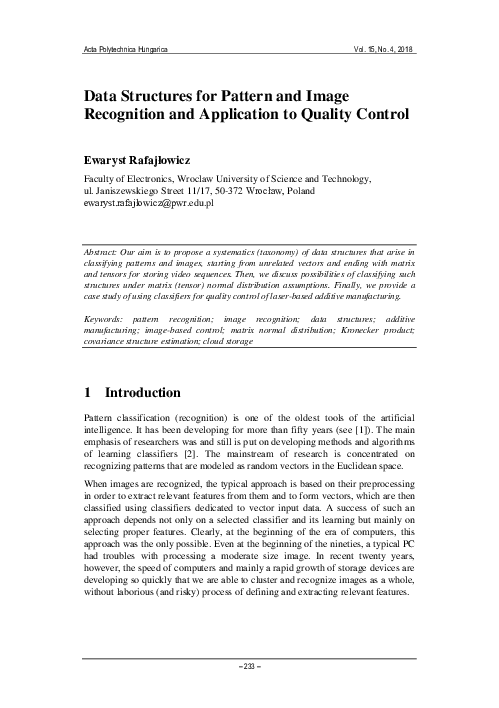 (PDF) Data Structures for Pattern and Image Recognition and Application to Quality Control