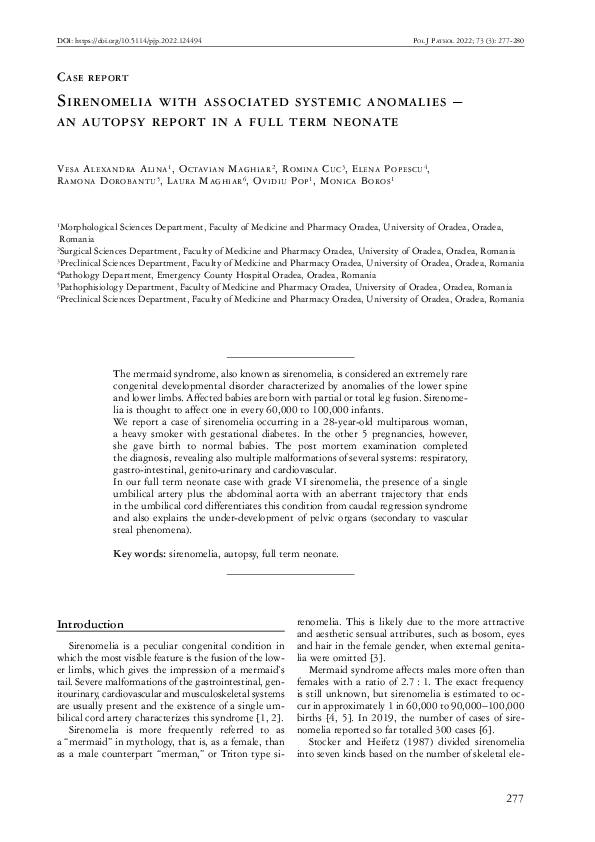 (PDF) Sirenomelia with associated systemic anomalies – an autopsy ...