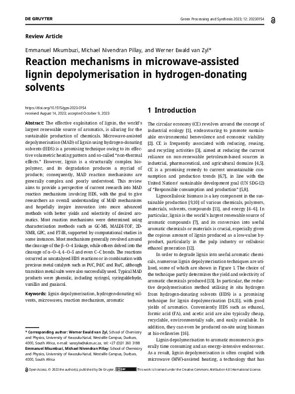 (PDF) Reaction mechanisms in microwave-assisted lignin depolymerisation in hydrogen-donating ...