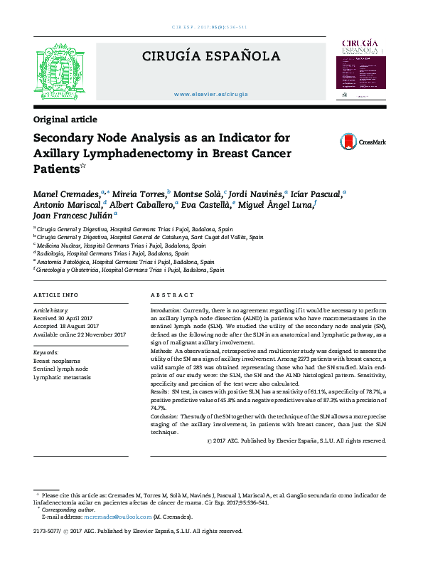 (PDF) Secondary node analysis as an indicator for axillary ...