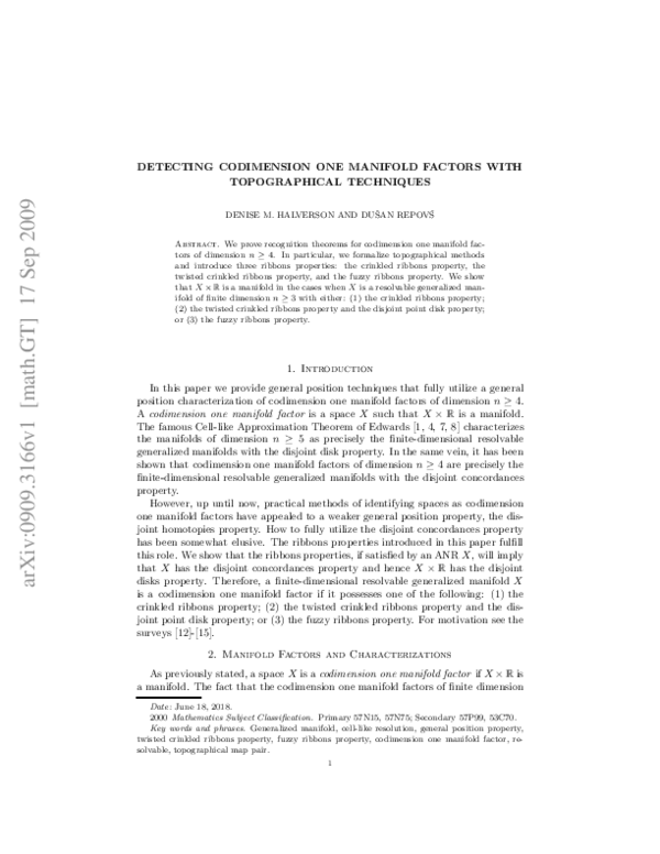 (PDF) Detecting codimension one manifold factors with topographical techniques