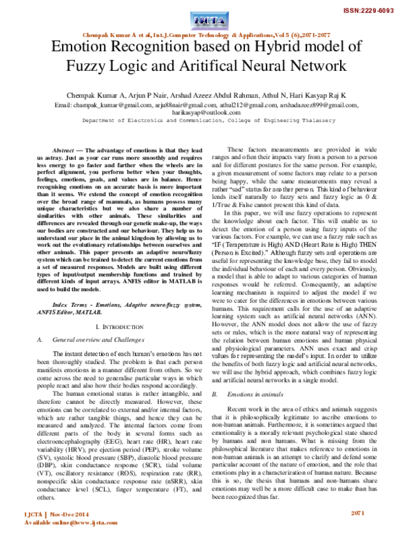 (PDF) Emotion Recognition based on Hybrid model of Fuzzy Logic and Aritifical Neural Network ...