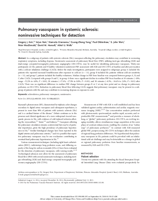 (PDF) Pulmonary Vasospasm in Systemic Sclerosis: Noninvasive Techniques for Detection