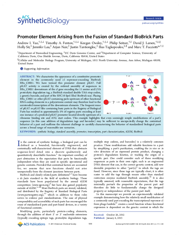 (PDF) Promoter element arising from the fusion of standard BioBrick parts