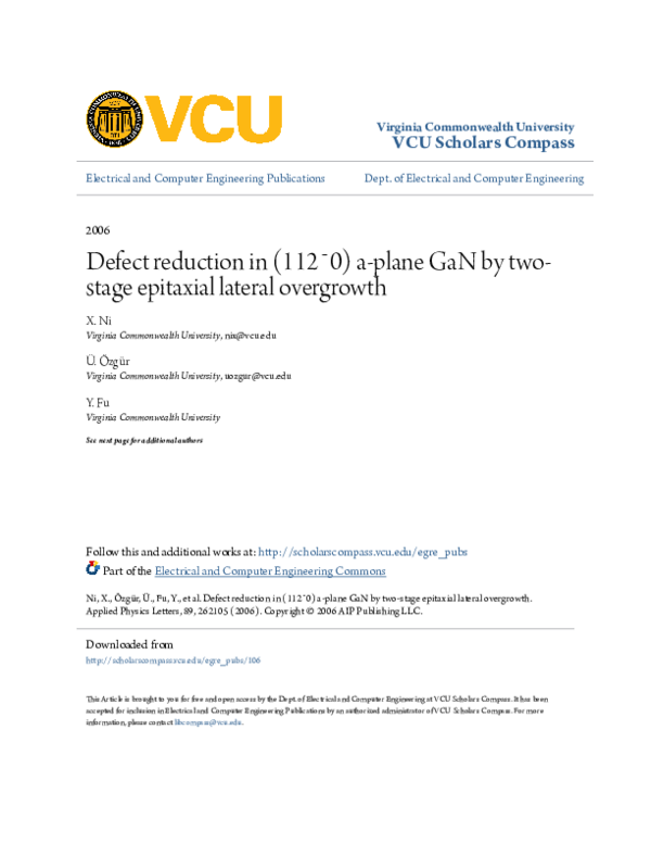 (PDF) Defect reduction in (112¯) a-plane GaN by two-stage epitaxial lateral overgrowth