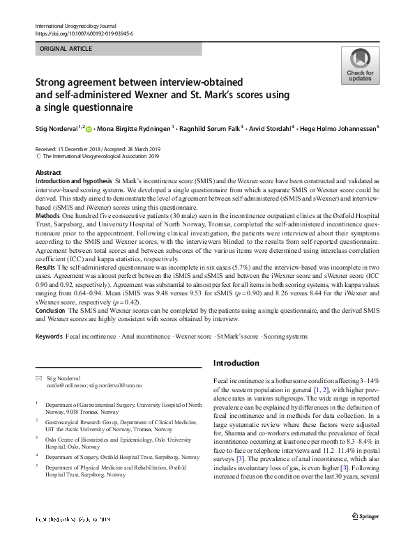 (PDF) Strong agreement between interview-obtained and self-administered ...