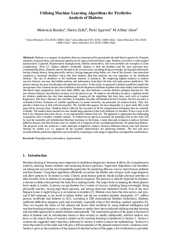 (PDF) Utilising Machine Learning Algorithms for Predictive Analysis of ...
