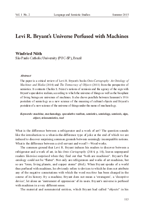 (PDF) Levi R. Bryant’s Universe Perfused with Machines