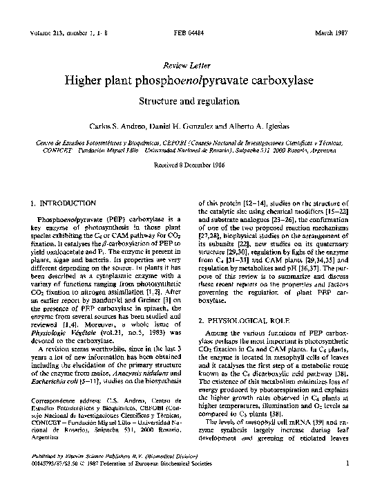 (PDF) Higher plant phospho enol pyruvate carboxylase