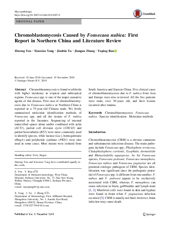 (PDF) Chromoblastomycosis Caused by Fonsecaea nubica: First Report in ...