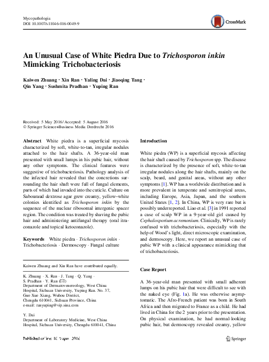 (PDF) An Unusual Case of White Piedra Due to Trichosporon inkin ...