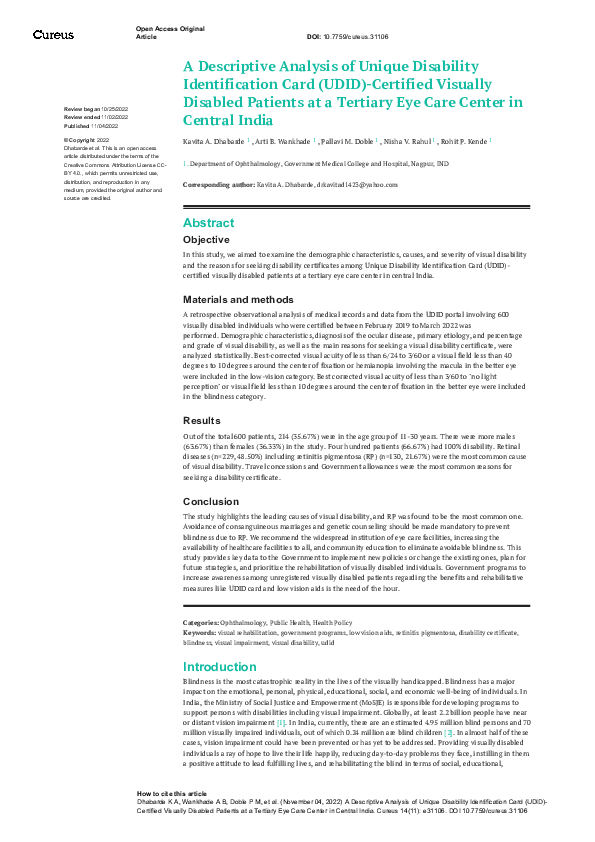 (PDF) A Descriptive Analysis of Unique Disability Identification Card ...