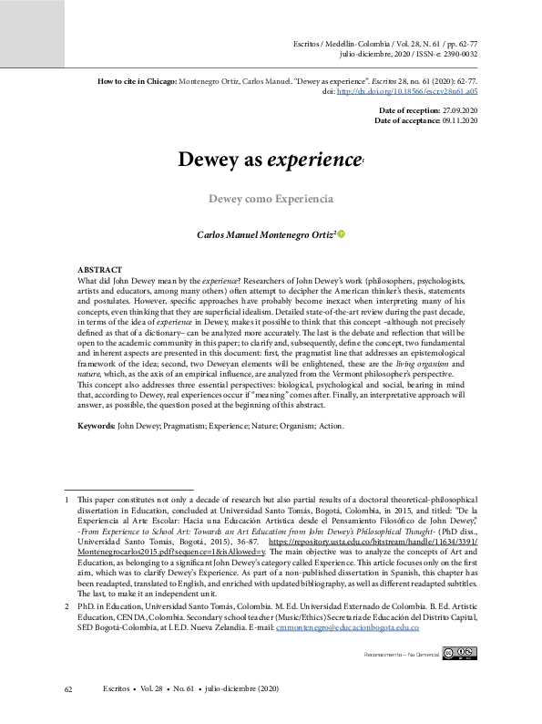(PDF) Dewey as experience