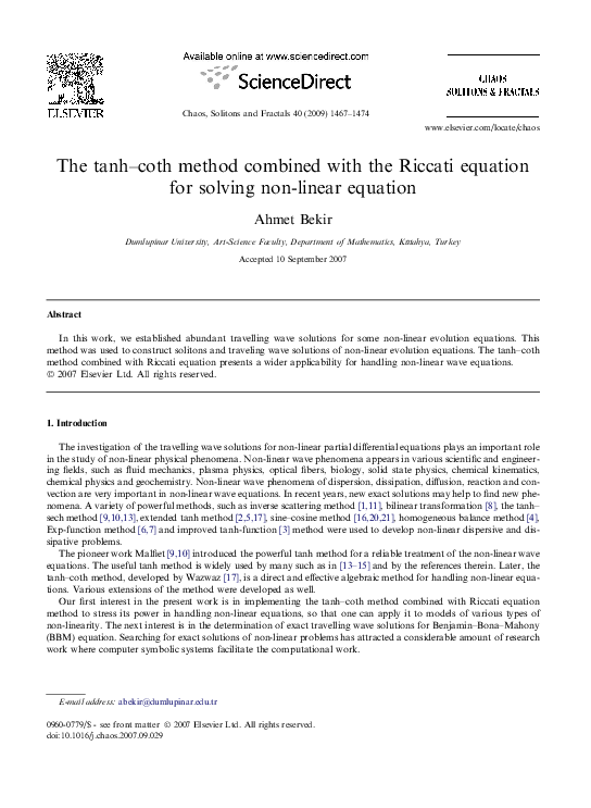 (PDF) The tanh–coth method combined with the Riccati equation for ...