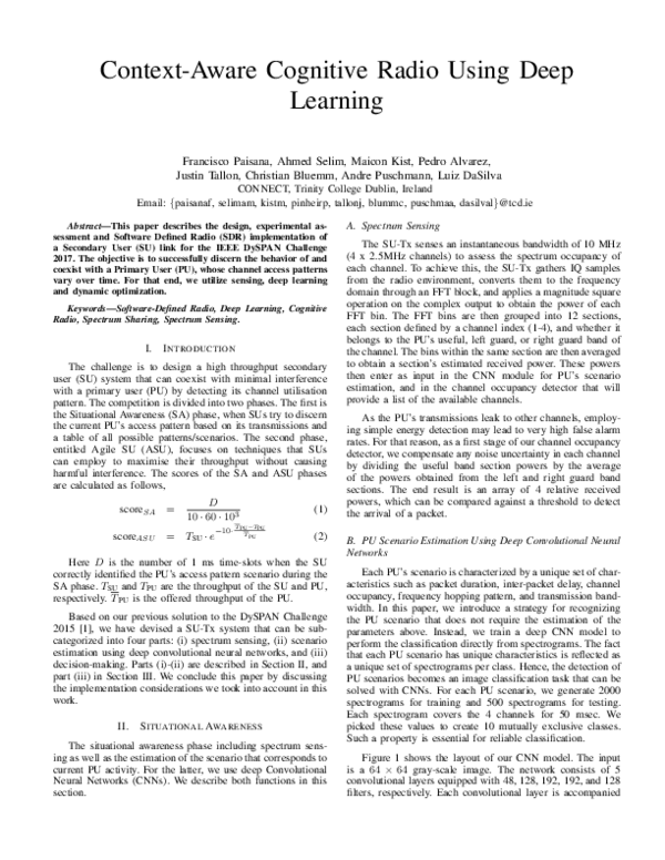 (PDF) Context-aware cognitive radio using deep learning | Francisco Paisana - Academia.edu