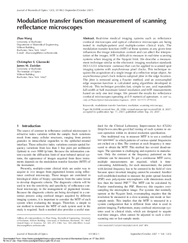 (PDF) Modulation transfer function measurement of scanning reflectance microscopes | James ...