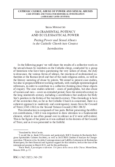 (PDF) Sacramental potency and ecclesiastical power. Putting power and sexual abuses in the ...