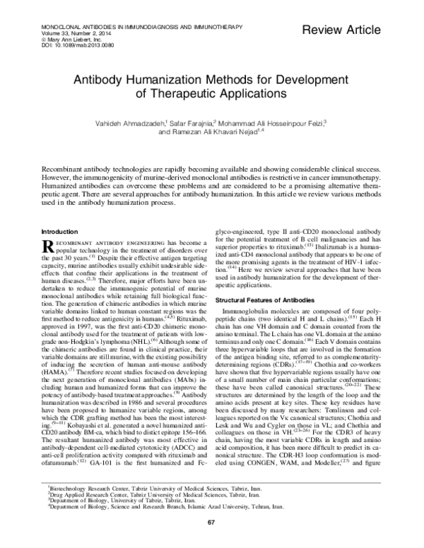 (PDF) Antibody Humanization Methods for Development of Therapeutic ...