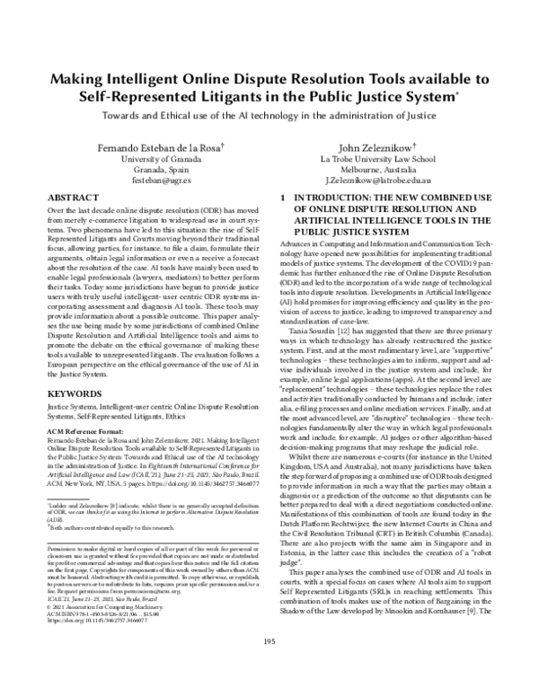 (PDF) Making intelligent online dispute resolution tools available to ...