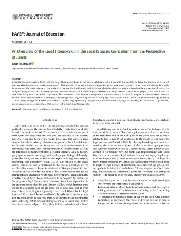 (PDF) An Overview of the Legal Literacy Skill in the Social Studies ...