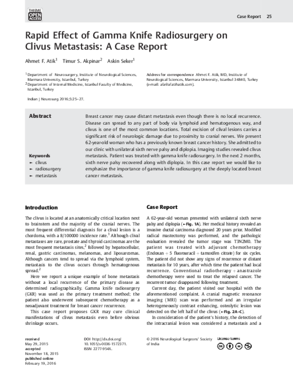(PDF) Rapid Effect of Gamma Knife Radiosurgery on Clivus Metastasis: A ...