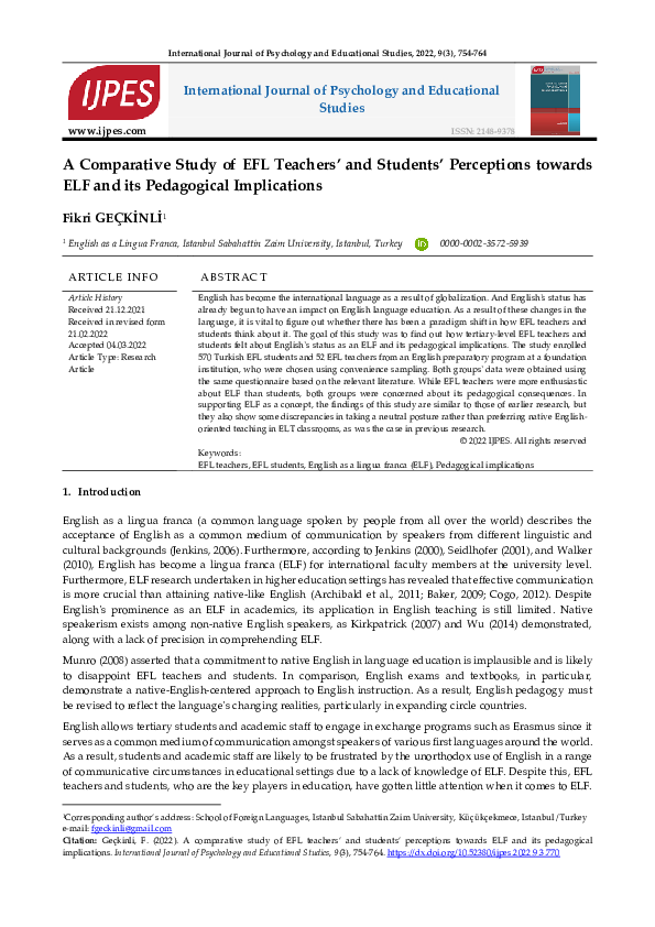 (PDF) A Comparative Study of EFL Teachers’ and Students’ Perceptions ...
