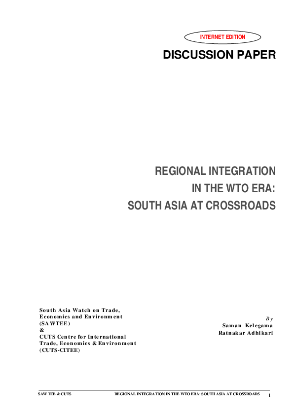 (PDF) Regional integration in the WTO era : South Asia at crossroads