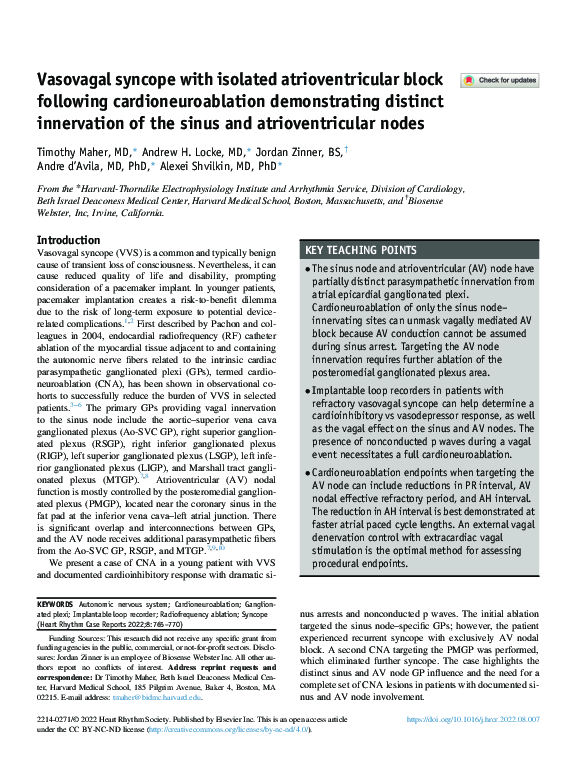 (PDF) Vasovagal syncope with isolated atrioventricular block following cardioneuroablation ...