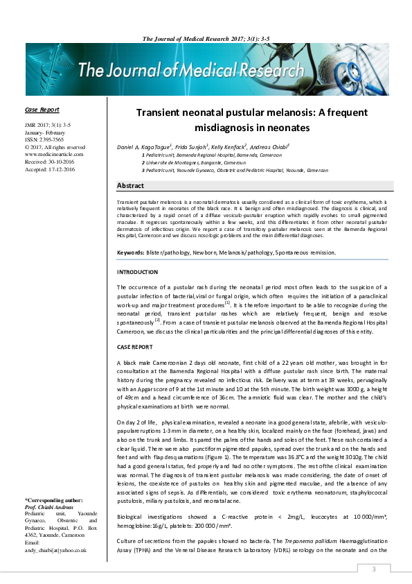 (PDF) Transient neonatal pustular melanosis: A frequent misdiagnosis in ...