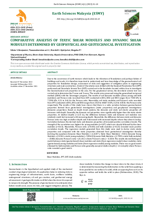 (PDF) Comparative Analysis of Static Shear Modulus and Dynamic Shear ...