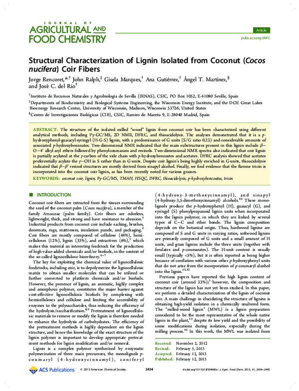 (PDF) Structural Characterization of Lignin Isolated from Coconut ( Cocos nucifera ) Coir Fibers