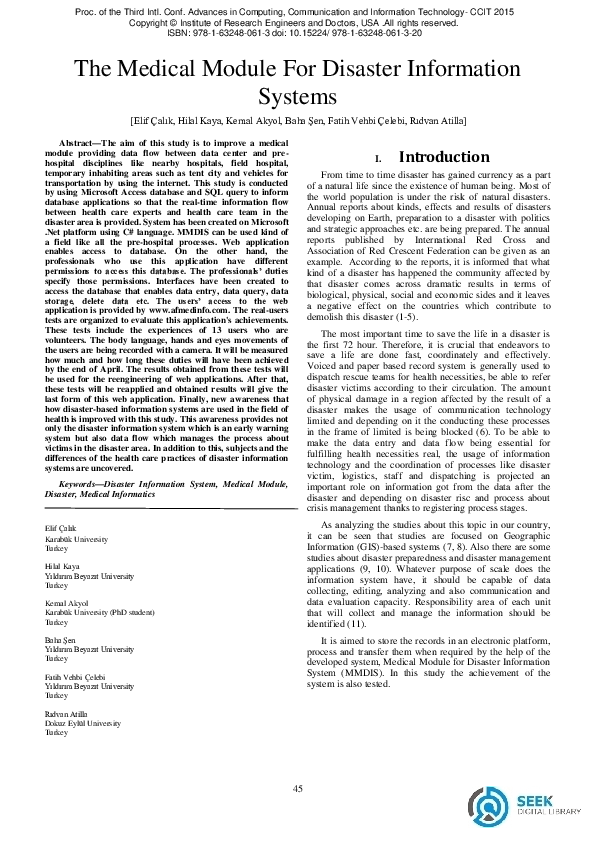 (PDF) Improving Medical Data Flow for Disaster Response Systems
