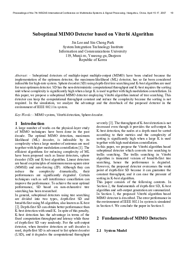 Pdf Mimo Detector Based On Viterbi Algorithm