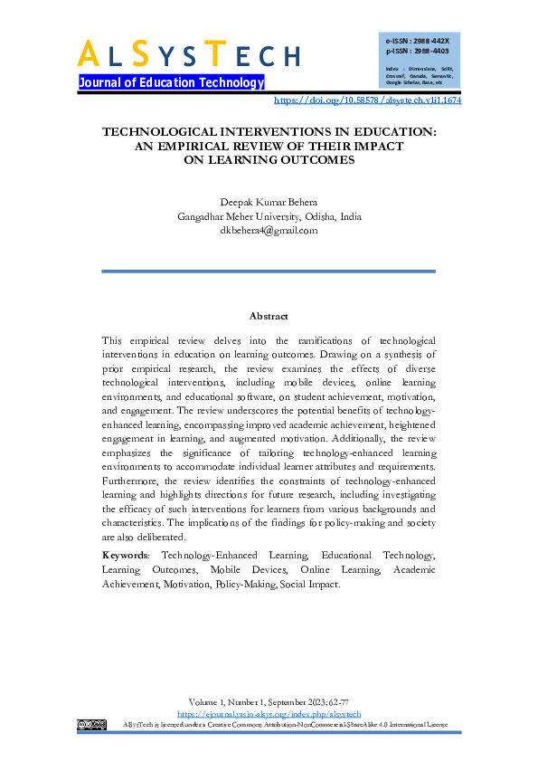 (PDF) Technological Interventions in Education: An Empirical Review of ...