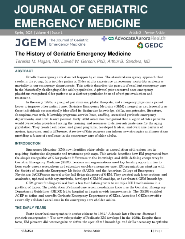 (PDF) The History of Geriatric Emergency Medicine